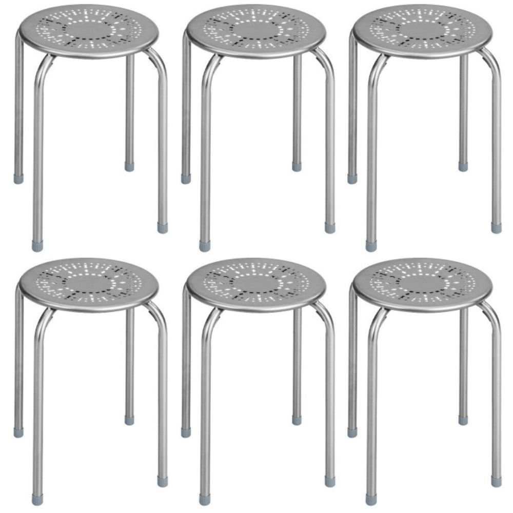Latitude Run® 6-Pack Stackable Multifunctional Daisy Design Backless Round Metal Stool Set | Wayfair